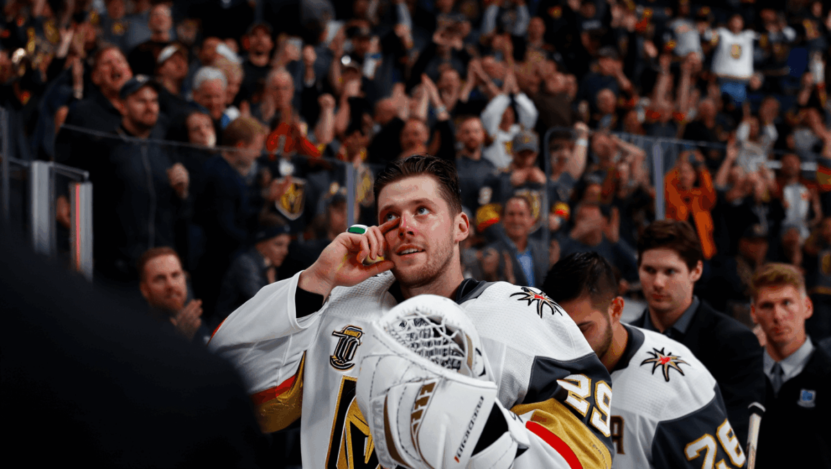 Carter Hart earns shootout win in emotional NHL return, Golden Knights ...